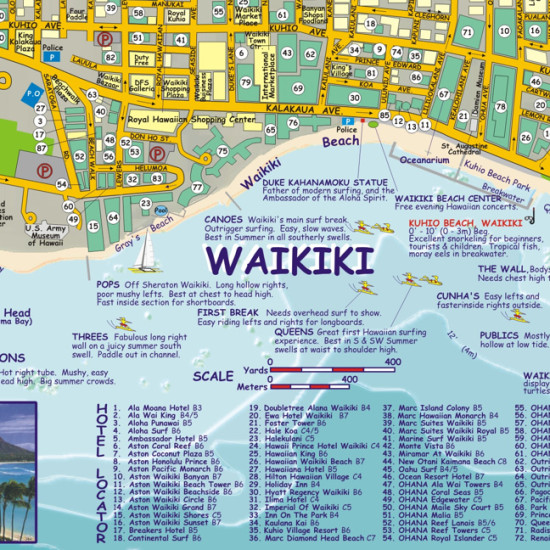 Oahu 1:154t Dive mapa + Waikiki plan FRANKO´S | International Travel ...